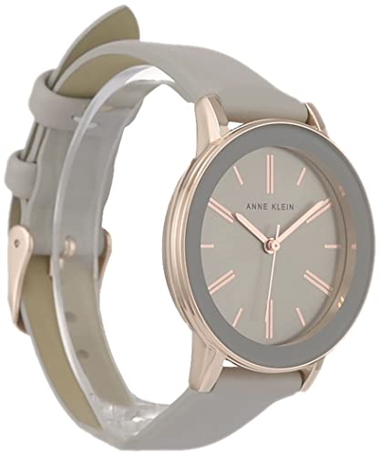 Anne Klein Women's Japanese Quartz Dress Watch with Faux Leather Strap, Gray, 16 (Model: AK/3818RGTP)