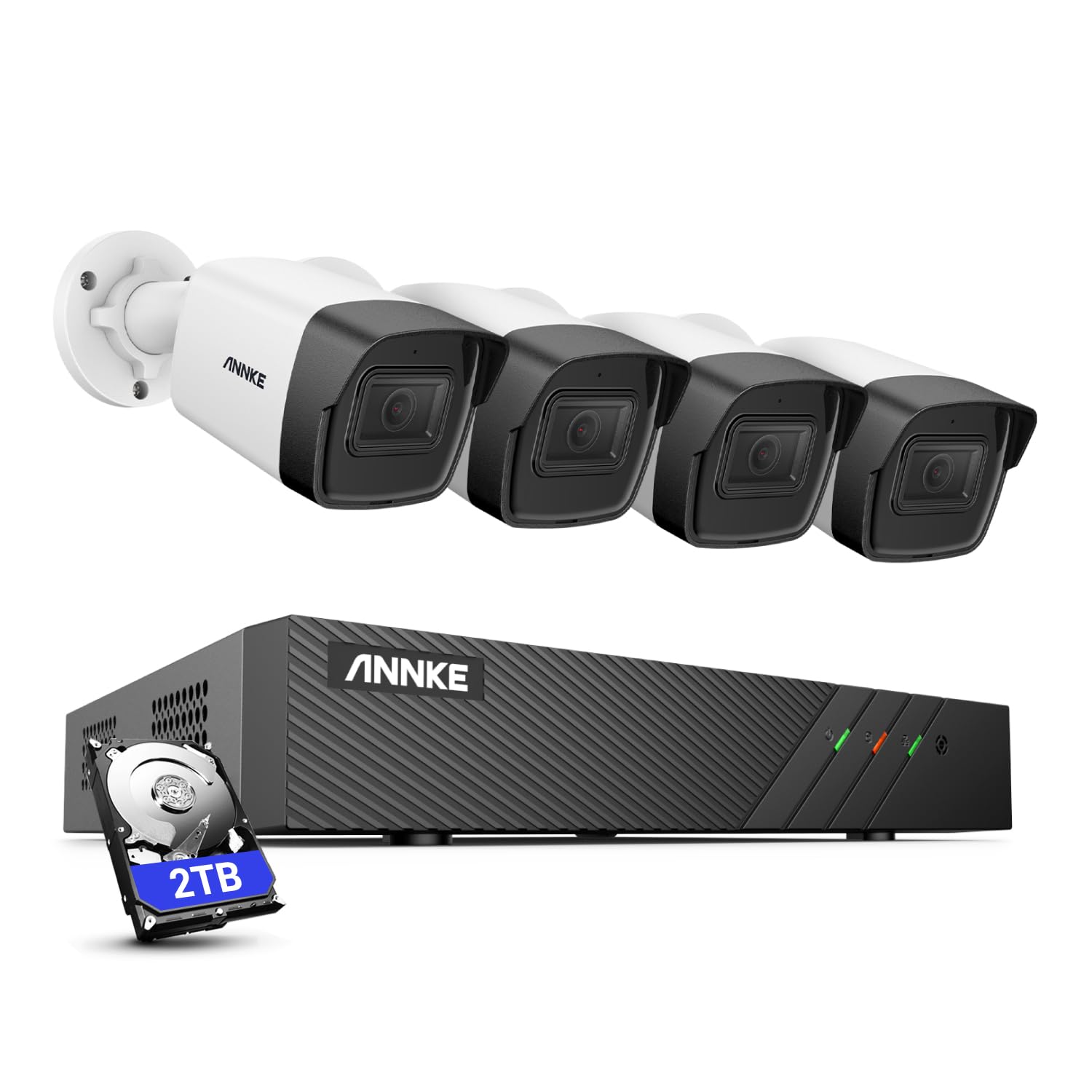 ANNKE H500 8CH 4pcs 3K 5MP Camera PoE Security System, H.265+ NVR with 2TB Hard Drive, Outdoor Bullet IP Cam, Color Night Vision, Built-in Mic&SD Card Slot, Smart Motion Detection, Works with Alexa