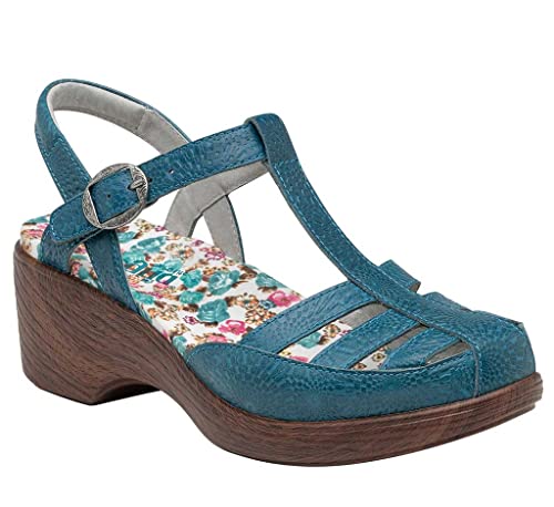 Alegria Women's Summer Roman Candle Teal Leather Wedge Sandal 9 M US