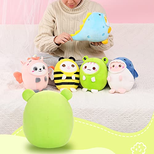 AIXINI Cute Cat Frog Plush Pillow 8" Kitten Frog Stuffed Animal, Soft Kawaii Cat Plushie with Frog Outfit Costume Gift for Kids