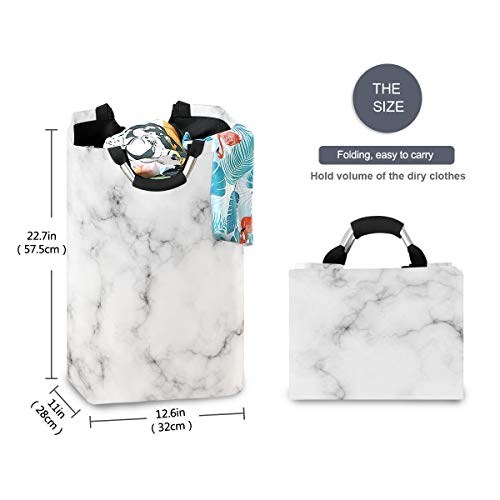 Moudou Marble Laundry Basket Foldable Laundry Hamper Large Clothes Toys Basket with Handles for Laundry Room, Bathroom, Bedroom, Dorm