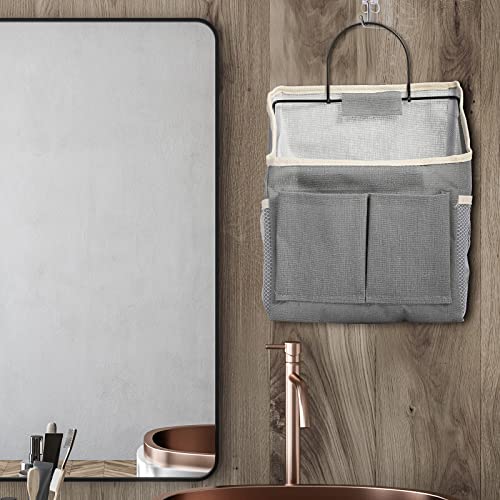 6 Pack Wall Hanging Storage Bag Bulk, Wall Hanging Organizer with Pockets, Linen Cotton Wall Pouch Basket with Sticky Hooks for Over The Door Closet Bathroom Bedroom Kitchen Dorm Room (Gray)