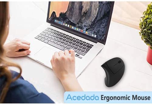 Acedada Ergonomic Mouse, Vertical Wireless Mouse, Rechargeable Optical Ergo Mice, 800/1200 /1600 DPI, 5 Buttons for Laptop, Desktop, PC, MacBook - Black