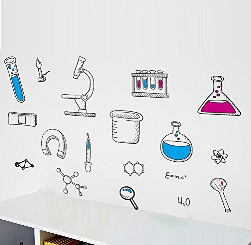 BIBITIME Science Laboratory Wall Decals Vinyl Chemical Element Tool Stickers for School Classroom Nursery Bedroom Children Student Study Teens Kids Room Decor DIY Home Art Decorations