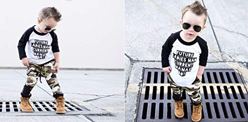 BOUTIKOME 2PCS Baby Boys Clothes Letter T-Shirt Cool Tops+Camouflage Pants Outfit Set Letter Toddler Long Sleeve (Camouflage, 4-5 T (Size:120))