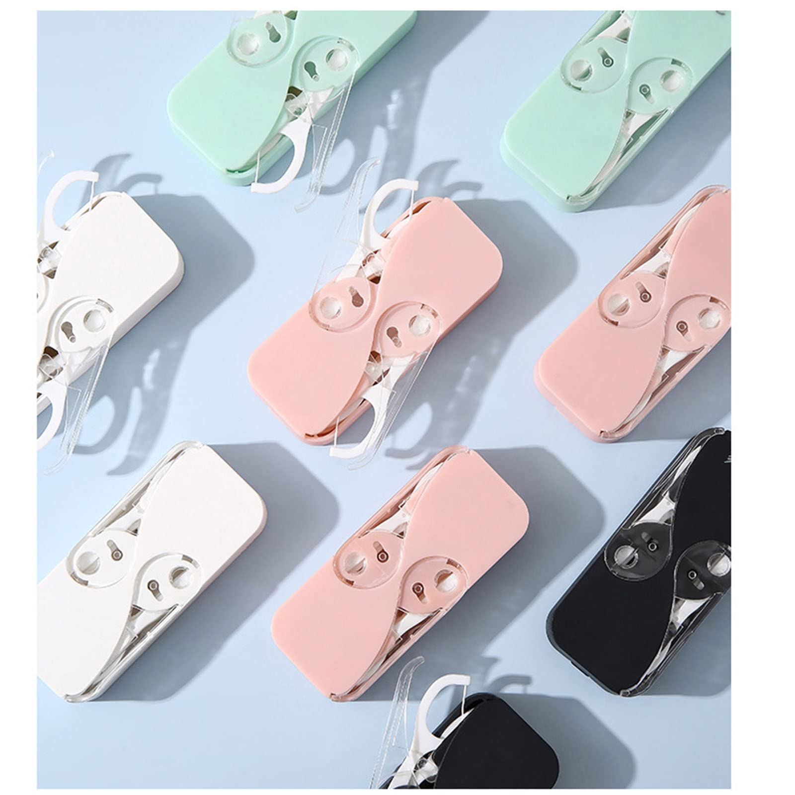 2PCS Dental Floss Portable Case, Dental Floss Picks Dispenser, Portable Floss Dispenser, Automatic Refillable Travel Floss Organizer for Women Men Teeth Cleaning(Pink,Green)