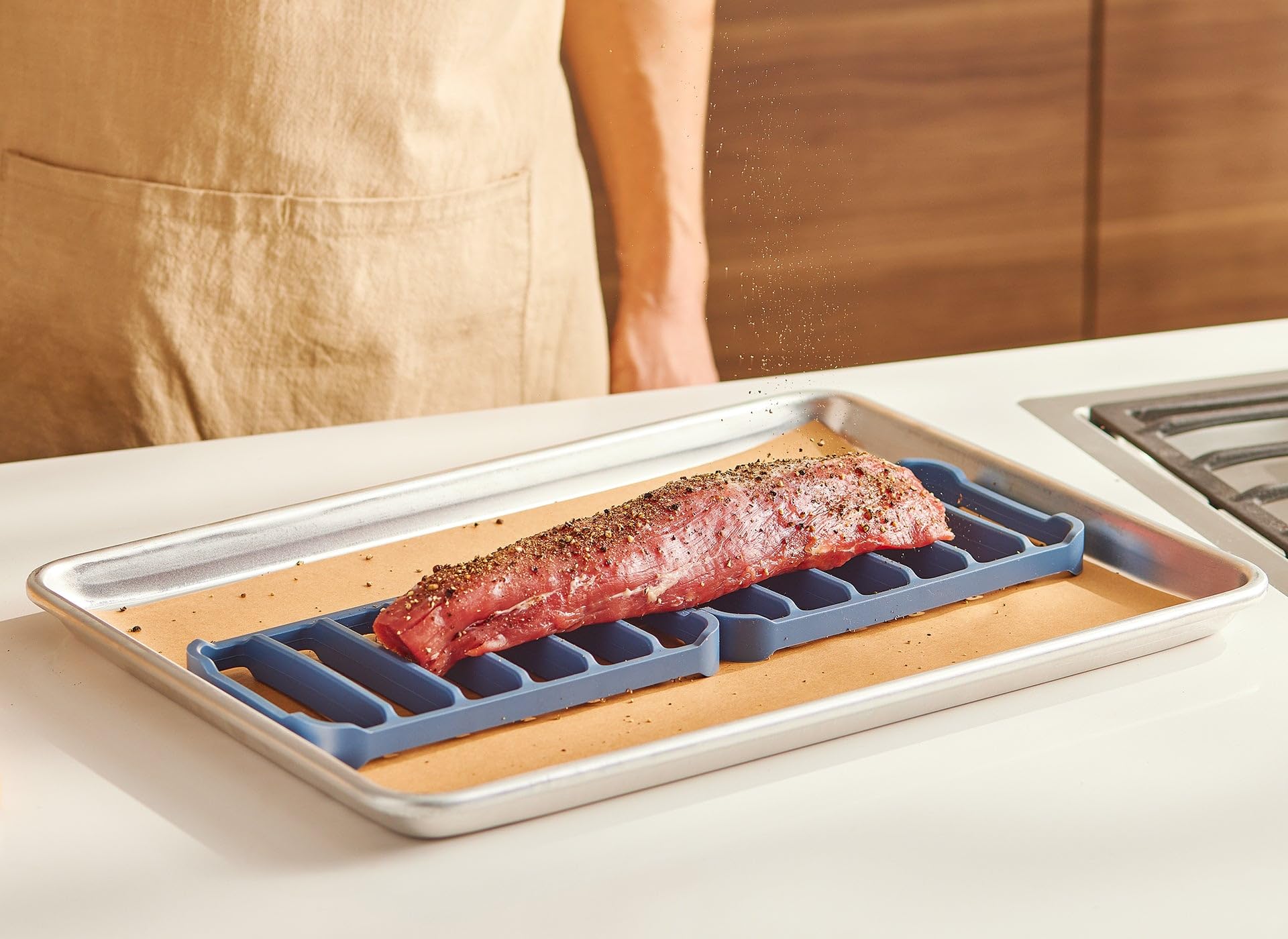 Misen Silicone Roasting Racks - Flexible 2-Piece Design, Maximum Airflow, Nonstick Surface, Easy to Clean, Perfect for Easy Sheet-Pan Dinners, No Scrubbing, High-Grade Silicone, Oven & Dishwasher Safe