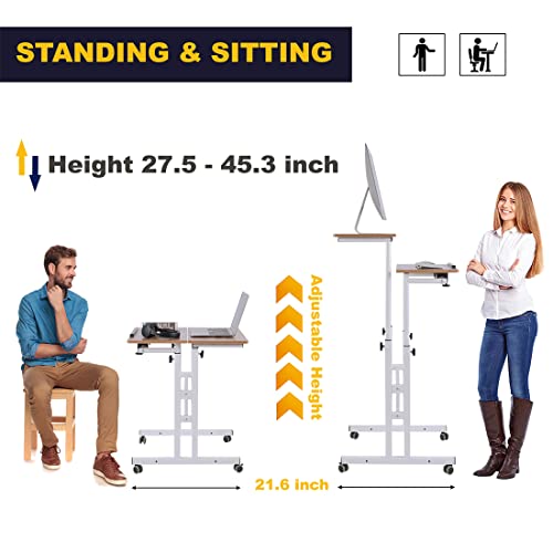 AIZ Mobile Computer Desk with Rolling Wheels for Home Office Workstation, Portable Laptop Tall Table for Standing or Sitting, Adults or Children,Oak