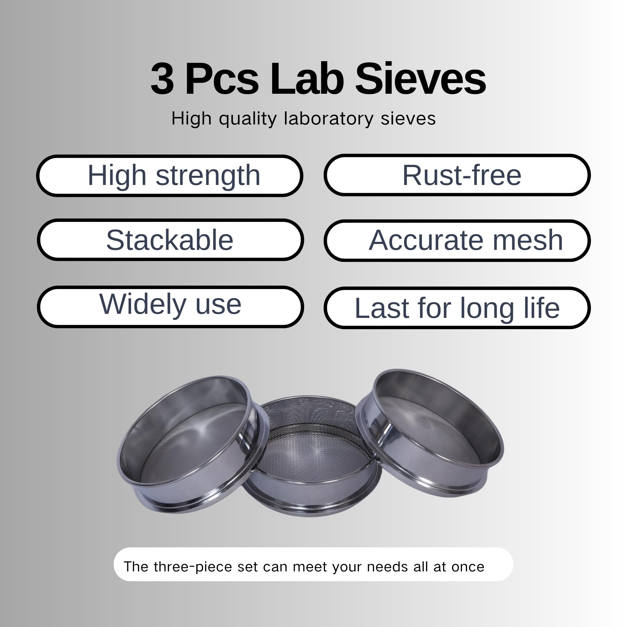 3 Pcs Lab Sieves，6 Inch Diameter Test Sifter 10Mesh（2.19mm）、80Mesh（0.217mm）and 200 Mesh（0.077mm）