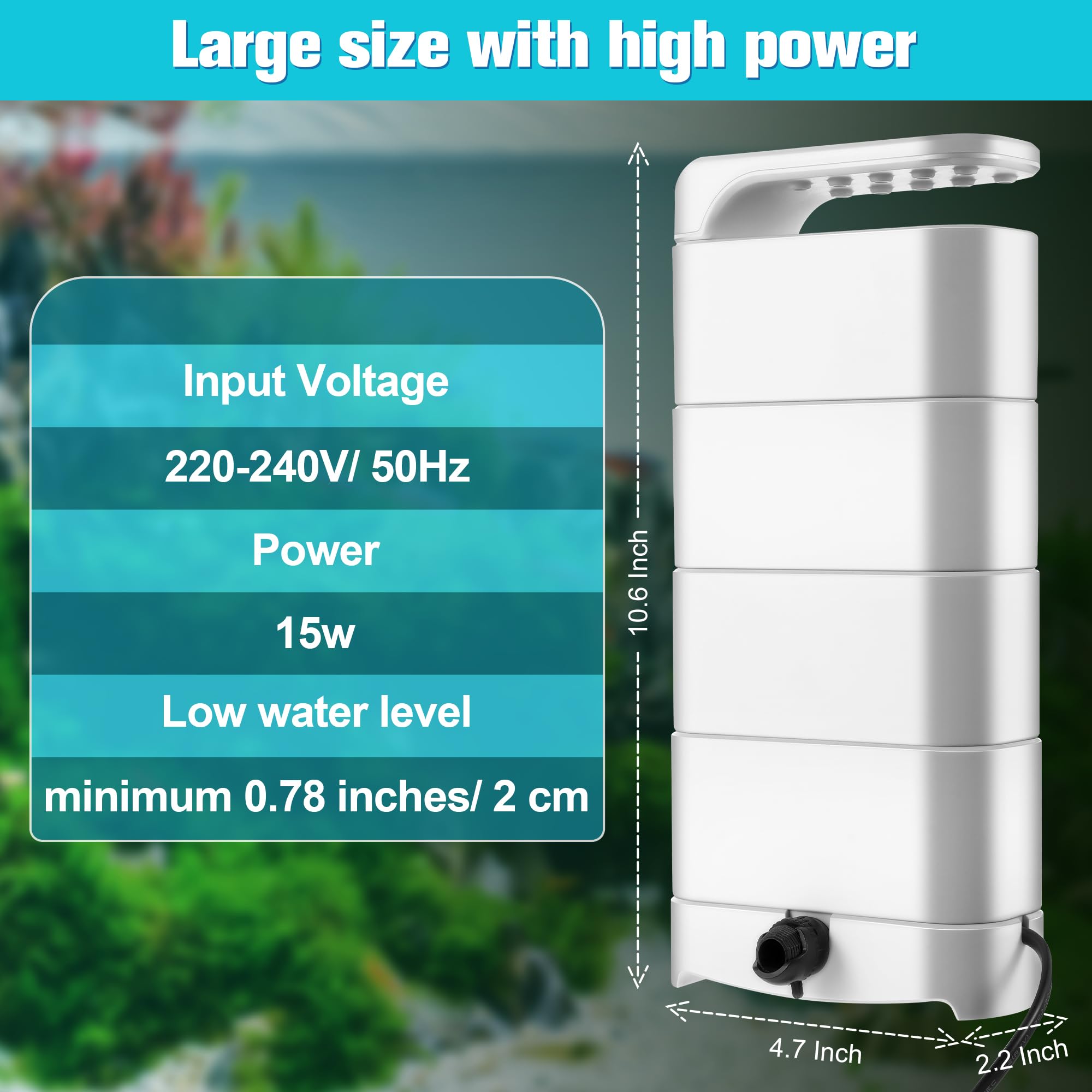 850L/H Turtle Water Filter, 4 in 1 Turtle Tank Filter Reptile Tank Water Filter with Sponge, Bio Balls, 2 Suction Cups and Drain Hose, Submersible Aquarium Filter for Amphibians and Reptiles Frog