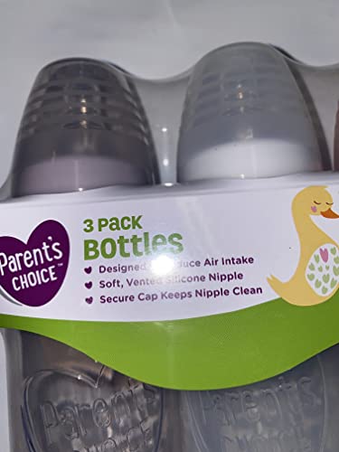 3 Pack Bottles Parent Choice BPA Free Dishwasher Safe Microwave Safe 0+ Months Slow Flow Purple White Pink (Girls)