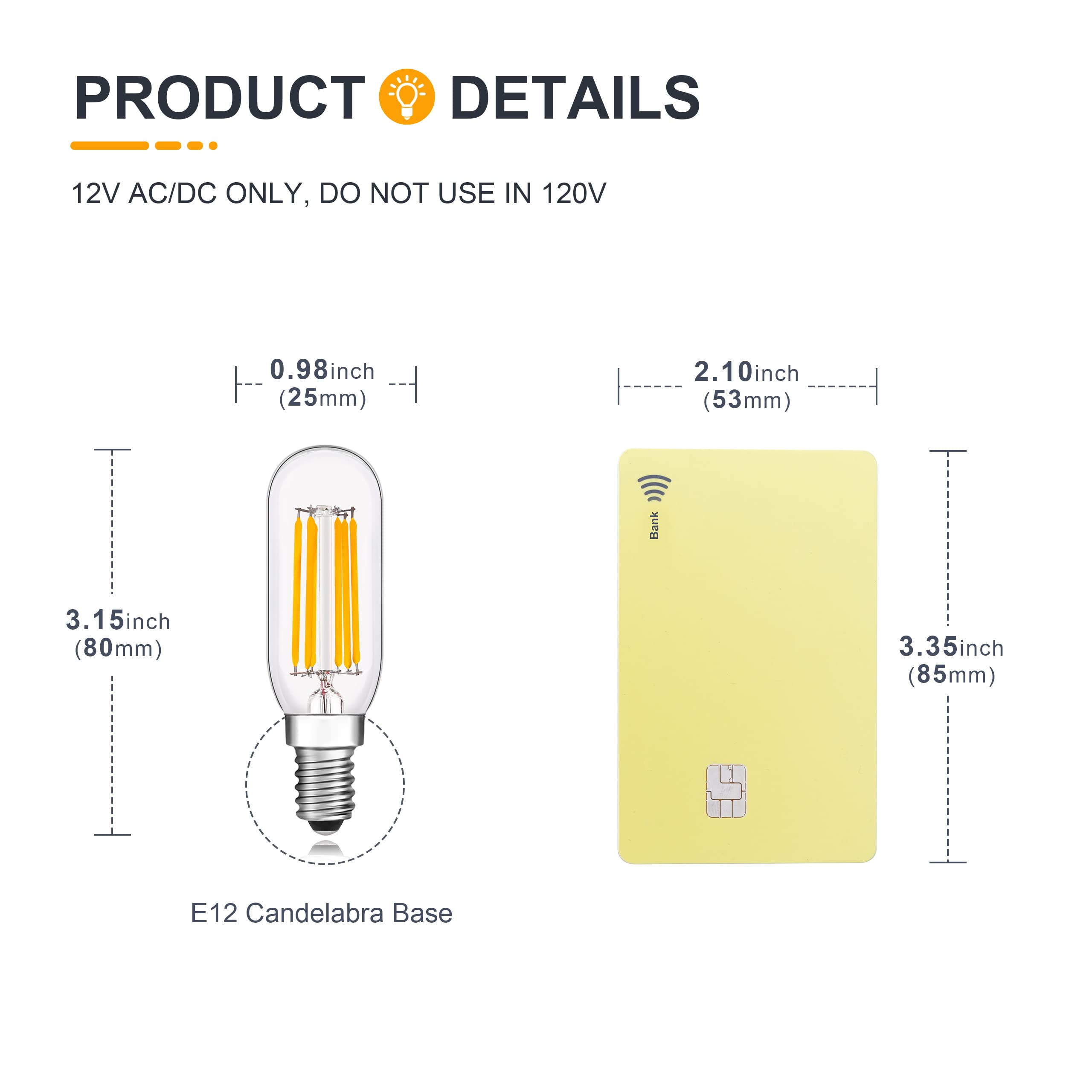 12 Volt Light Bulb 12V LED Bulbs A19 4W 2700K Warm White E26 Low Voltage Lamp 400lm (40Watt Equivalent) 24V 24Volt for RV Camper Marine,Solar Battery System Lighting,Pack of 2,A60-12V-4W-27K