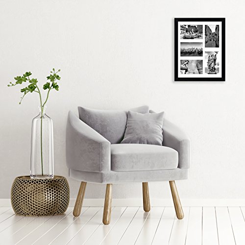 Americanflat 11x14 Collage Picture Frame in Black - Displays Five 4x6 Frame Openings or One 11x14 Frame Without Mat - Engineered Wood, Shatter Resistant Glass, Includes Hanging Hardware for Wall