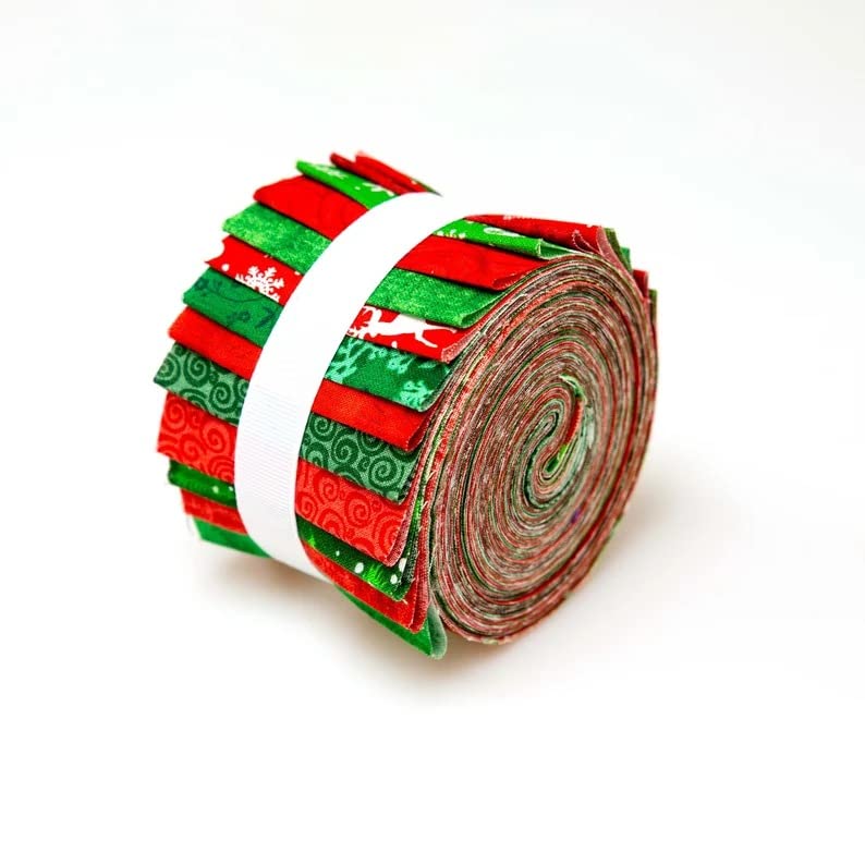 17 Strips Fabric Cute, 2.5 inch Christmas Basics Red and Green Blenders Jelly Roll 100% Cotton Fabric Quilting Strips