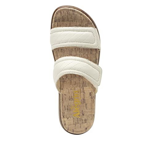 Alegria Womens Brayah White Leather Double Strap Slide Sandal 9.5-10 M US