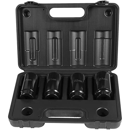 4 Pack Crank Bolt Socket Set, 17MM, 21MM, 22MM, 27MM, Harmonic Balancer Socket Set, 1/2-Inch Metric Deep Impack Socket Set, 3 Times Momentum Power of Standard Impact Sockets