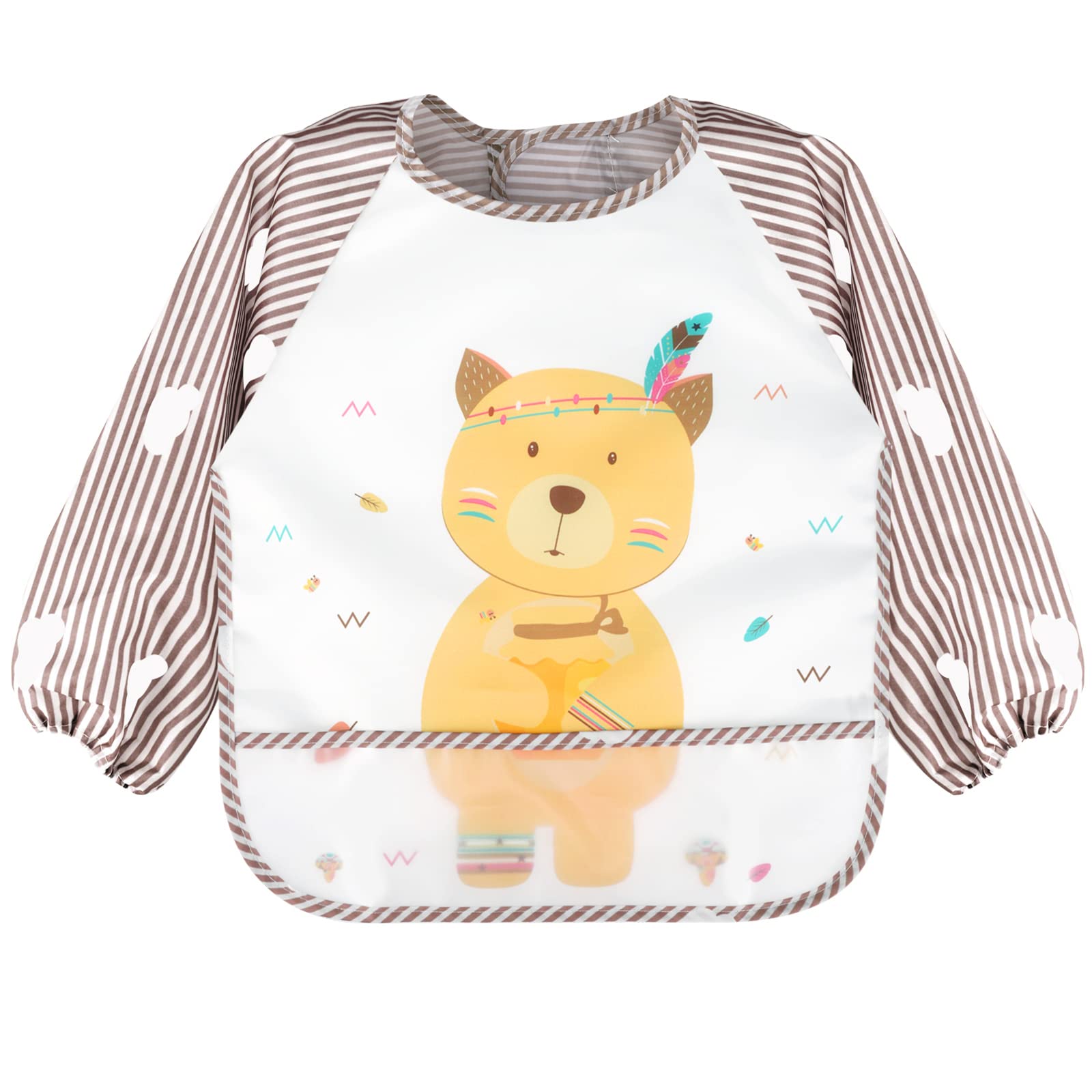 Accmor 5 Pack Long Sleeve Baby Bibs, Waterproof Sleeved Bibs for Eating Feeding, Toddler Baby Girls Boys Smock Bibs for 6-36 Months