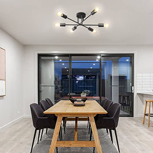 ANWIO Sputnik Chandelier, Mid Century Modern Nordic Pendant Lighting 6 Lights Black Ceiling Light Fixture Black Light for Living Room Kitchen, Bedroom, Dining Room, Kitchen, Office (Black)