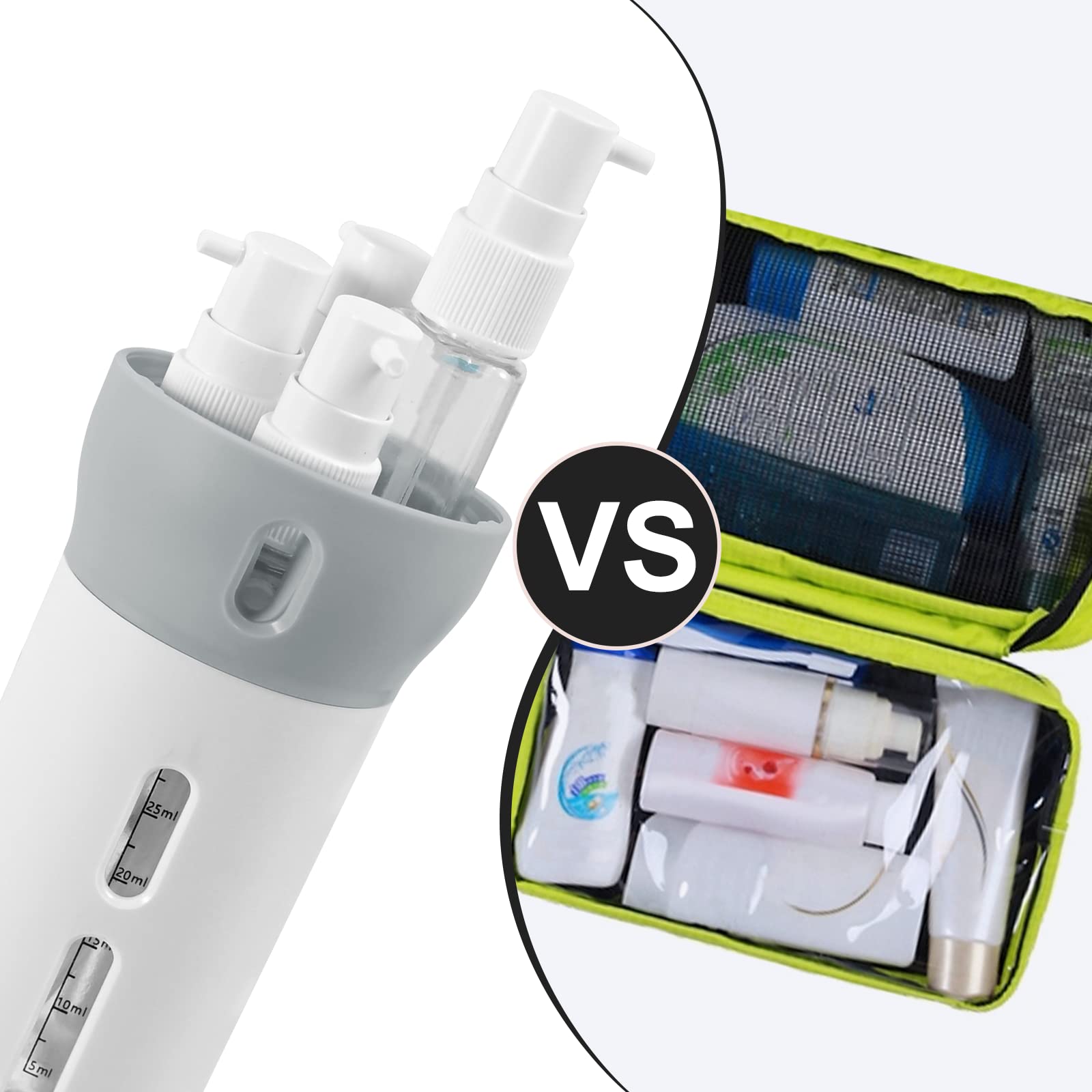 CHIVENIDO 4 in 1 Travel Dispenser, 2 Pack Travel Shampoo and Conditioner Dispenser, Refillable Travel Bottles for Toiletries, Muti Pump Bottle Toiletry Bottles for Traveling