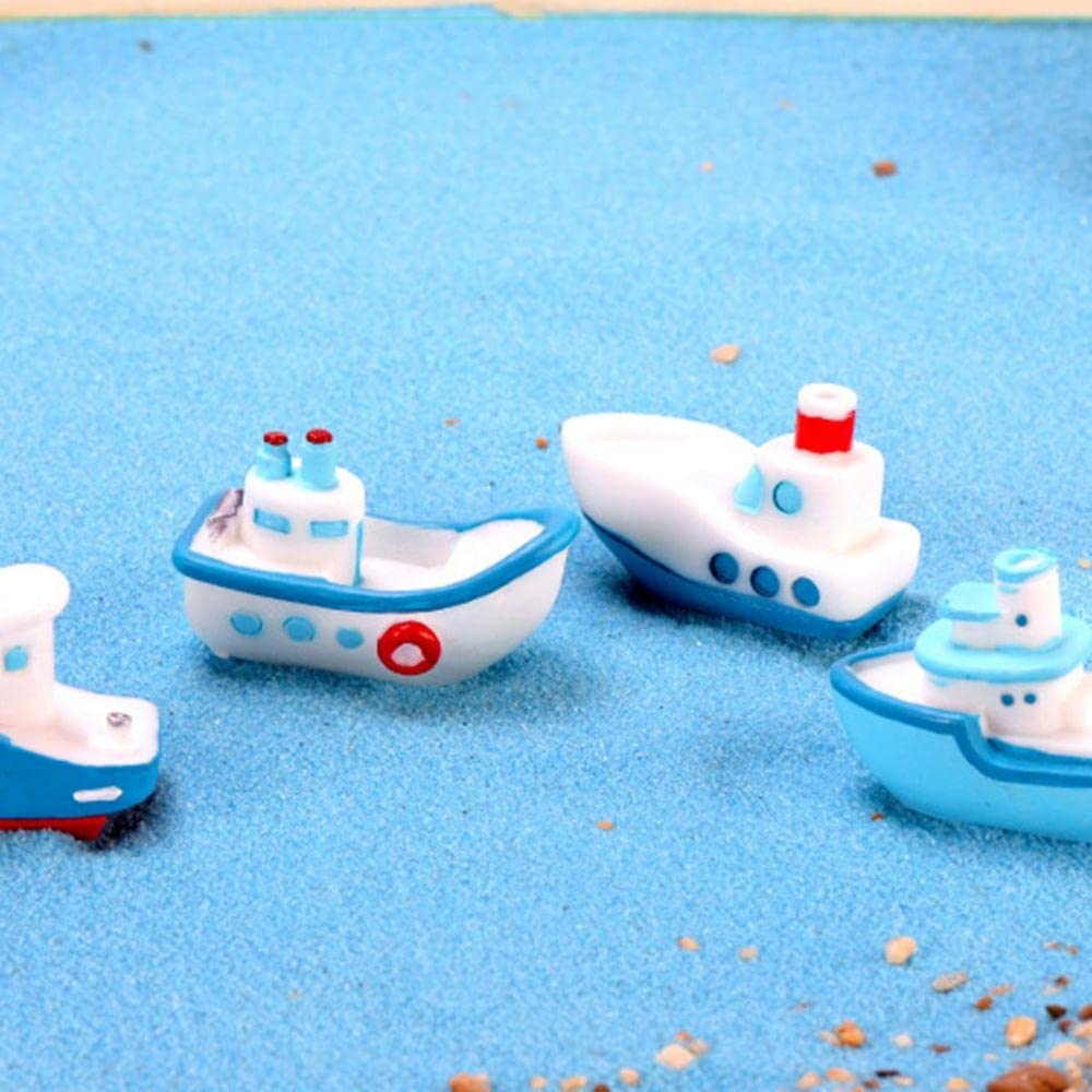 4 Pcs Yacht Ornaments, Resin Sea Boat Figurines Mini Fairy Garden Decorations, Bonsai Miniatures DIY Crafts Home Decors