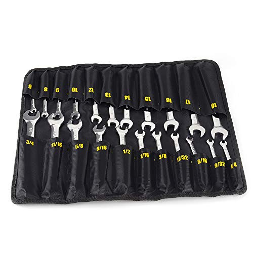 22-Piece Flex-Head Ratcheting Wrench Set,Metric & SAE Chrome Vanadium Steel Hand Combination Wrench Spanner with Portable Carrying Bag (Flex Head Ratchet Wrench)