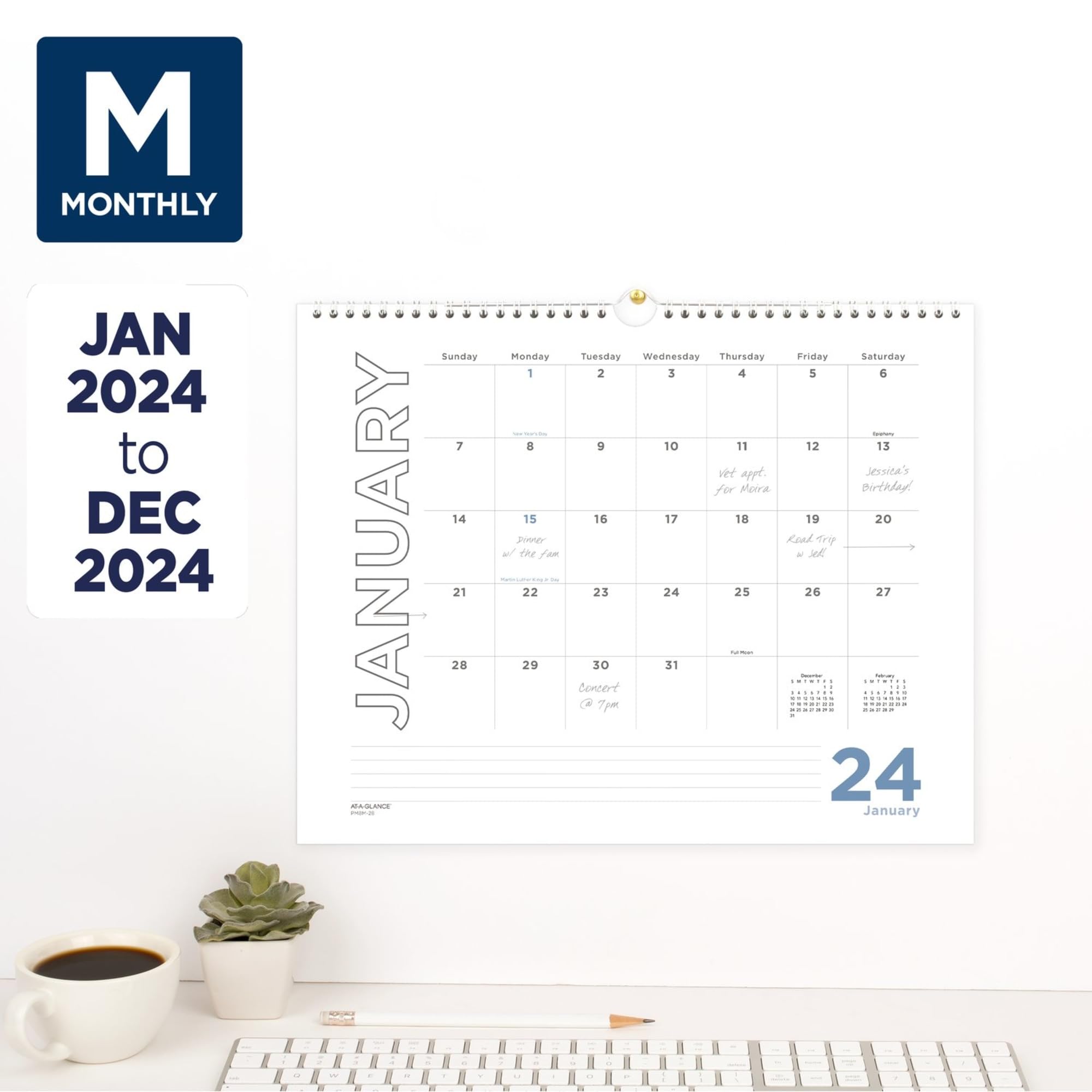 2024 AT-A-GLANCEĀ® Monthly Wall Calendar, 15" x 12", January to December 2024, PM8M28