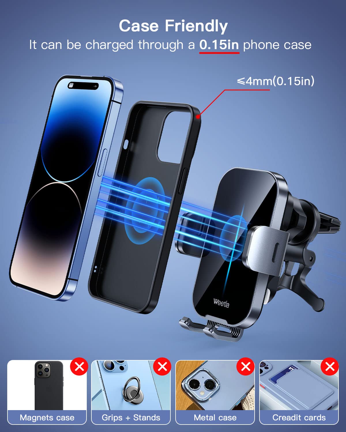 ๐ฎ๐ฌ๐ฎ๐ฏ ๐ก๐ฒ๐ Weetla Wireless Car Charger,Charging Auto-Alignment, Air Vent 360ยฐ Adjustable Auto-Clamping Car Phone Holder Mount Wireless Charging for iPhone 15/14/13/12/11/Pro Max (Gray)