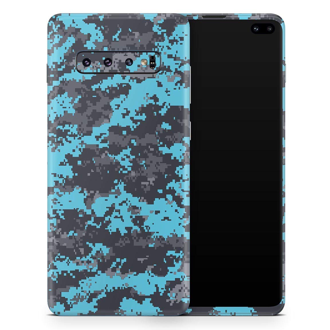 DesignSkinz Bright Turquoise and Gray Digital Camouflage Protective Vinyl Decal Wrap Skin Cover Compatible with The Samsung Galaxy S20 (Screen Trim & Back Glass Skin)