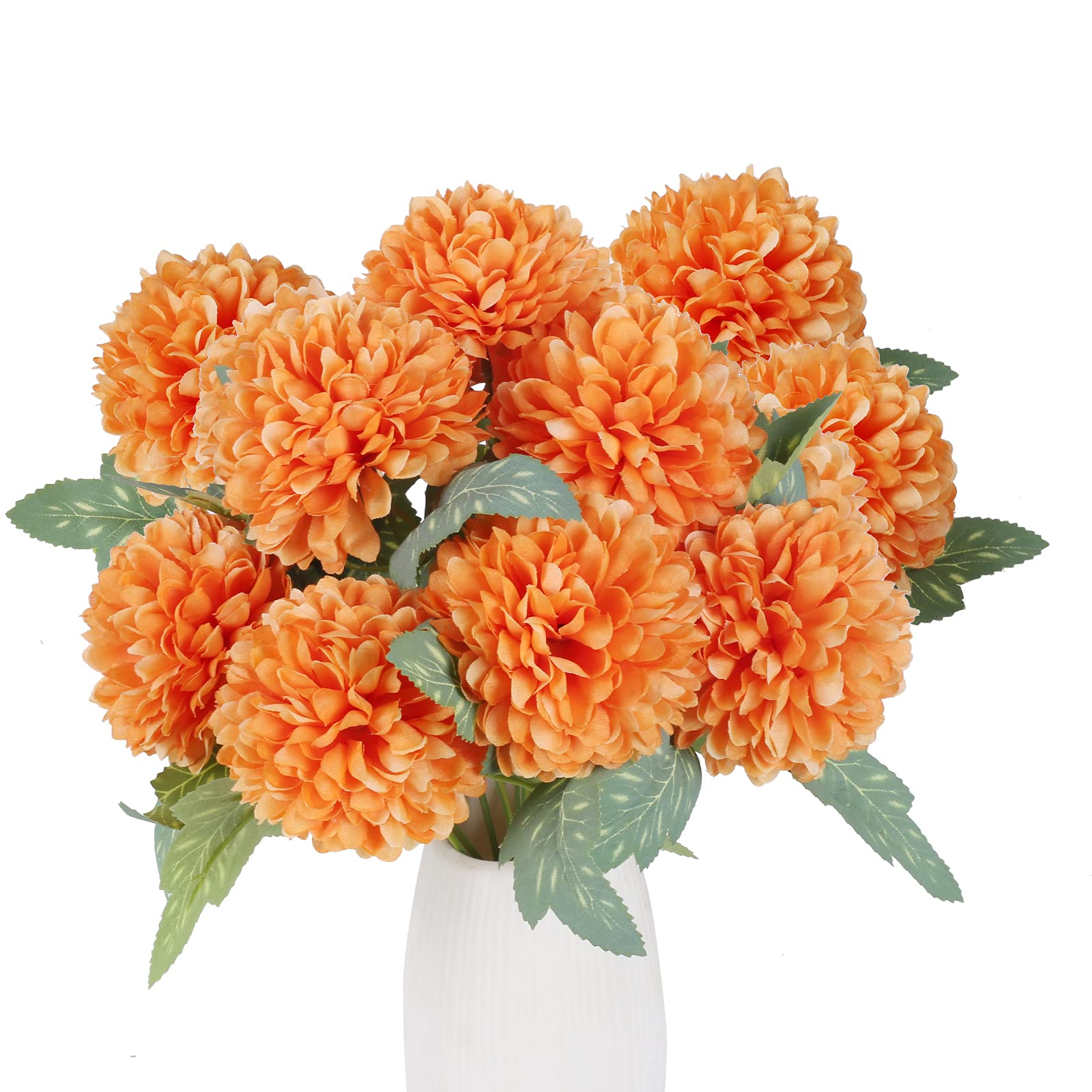 AILANDA Artificial Flowers Chrysanthemum Ball 8PCS Milk White Silk Artificial Hydrangea Bridesmaid Bouquets for Wedding Greenery Centerpieces Home Garden Party Decoration