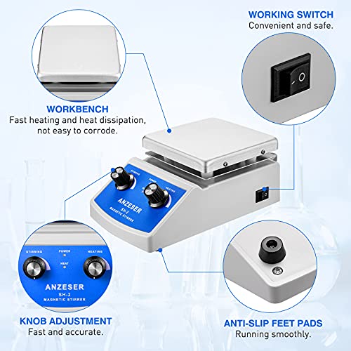 ANZESER Magnetic Stirrer Hot Plate, 100-2000rpm Magnetic Hotplate Stirrer, 180W Heating Power 716℉ Hot Plate Stirrer, 5×5 Inch Magnetic Stir Plate