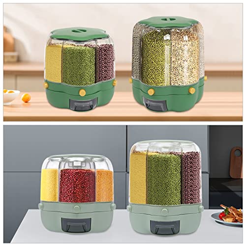 6-Grid Grain Storage Tank, 360° Rotatable Miscellaneous Grains Food Dispenser Grain Storage Box Suitable for All Beans Barley Millet And Other Granular Grains or Pet Food (Large, Light Green)