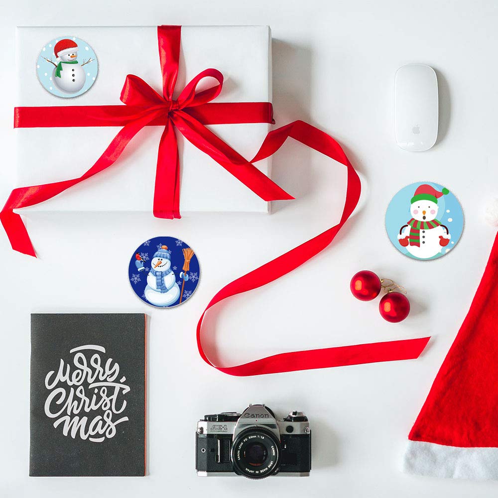 Christmas Stickers, 500 PCS 1.5” Merry Christmas Labels with 6 Snowman Patters, Round Roll Self Adhesive Seals for Xmas Favor Gift Cards Envelopes