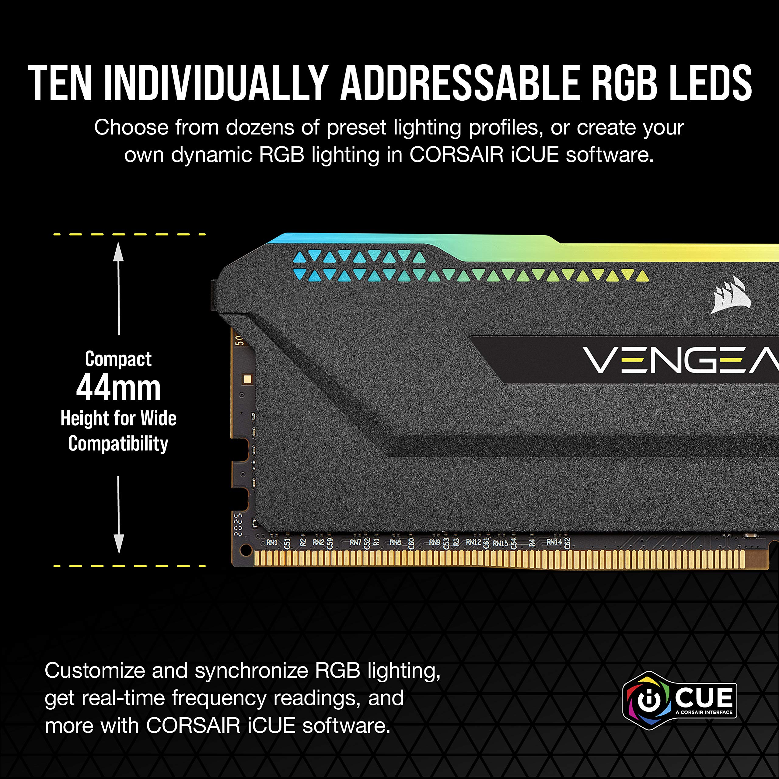 Corsair Vengeance RGB Pro SL 128GB (4x32GB) DDR4 3200 (PC4-25600) C16 1.35V Desktop Memory - Black (CMH128GX4M4E3200C16)