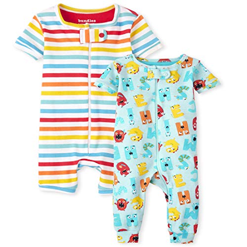 The Children's Place,Unisex Baby and Toddler ABC Striped Snug Fit Cotton One Piece Pajamas 2-Pack,SkyDrift,12-18MOS