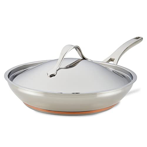 Anolon Nouvelle Stainless Stainless Steel Frying Pan / Fry Pan / Stainless Steel Skillet with Lid - 12 Inch, Silver