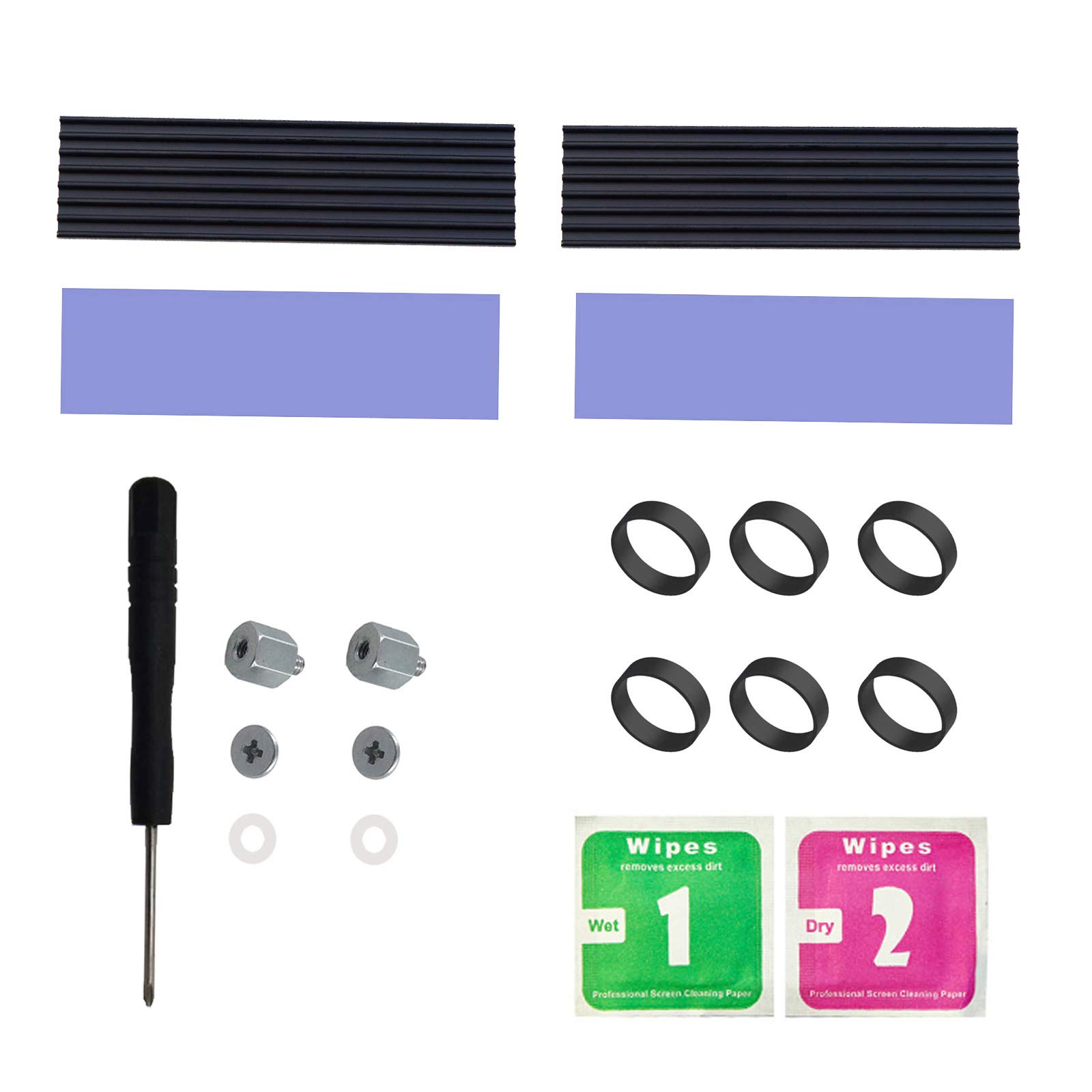 genrice 2 Pack Aluminum Heatsink andMounting Screw Screwdriver Kit,PCIe NVMe M.2 2280 ssd Heatsinks Coolerand Silicone Thermal pad
