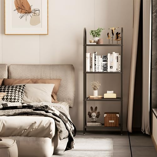 Arbuxzuy 4-Tier Bookcase ,Small Bookshelf ,Narrow Tempered Glass Bookshelves,Slim Shelving Unit for for Living Room, Bedroom, Home Office, Black