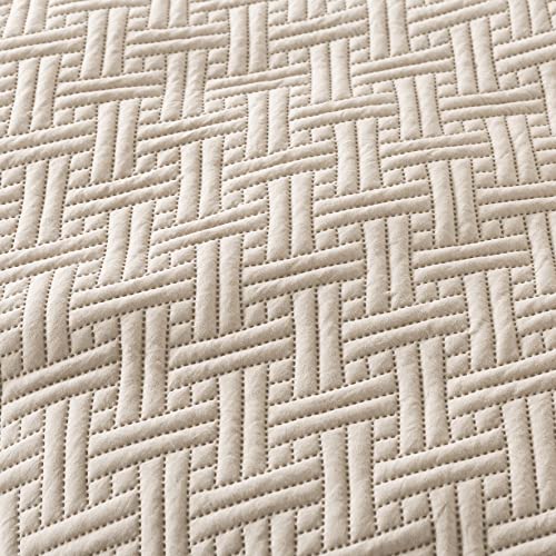 Beige Quilts Queen Size Bedding Sets with Pillow Shams, Tan Cream Lightweight Soft Bedspread Coverlet, Quilted Blanket Thin Comforter Bed Cover, All Season Summer Spring, 3 Pieces, 90x90 inches