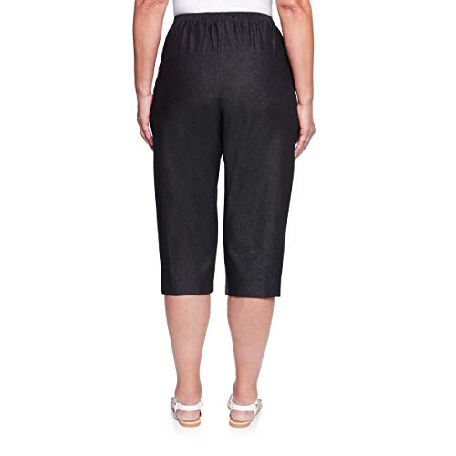 Alfred Dunner Women's All Around Elastic Waist Denim Missy Capris Pants Jeans, Black, 14
