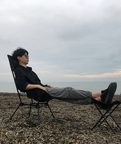 AnYoker Camping Chair, 2 Way Compact Backpacking Chair, Portable Folding Chair, Beach Chair with Side Pocket, headrest and Foot Rest, Lightweight Hiking Chair 01666 (Black)
