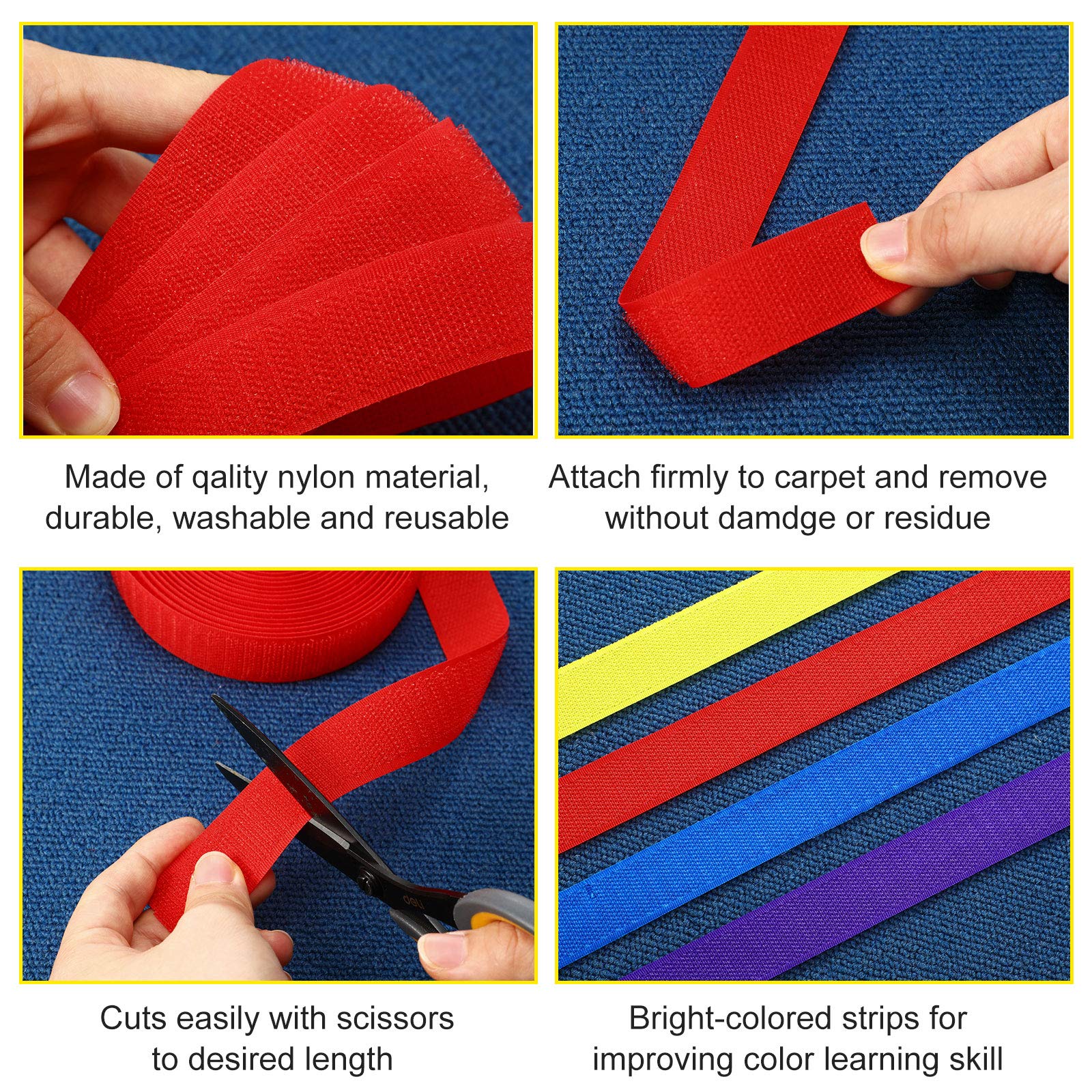 Chuangdi 8 Rolls Carpet Marker Strips Carpet Nylon Carpet Strips for Classroom, Teachers, Office, Social Distance, 8 Colors(131 Feet)