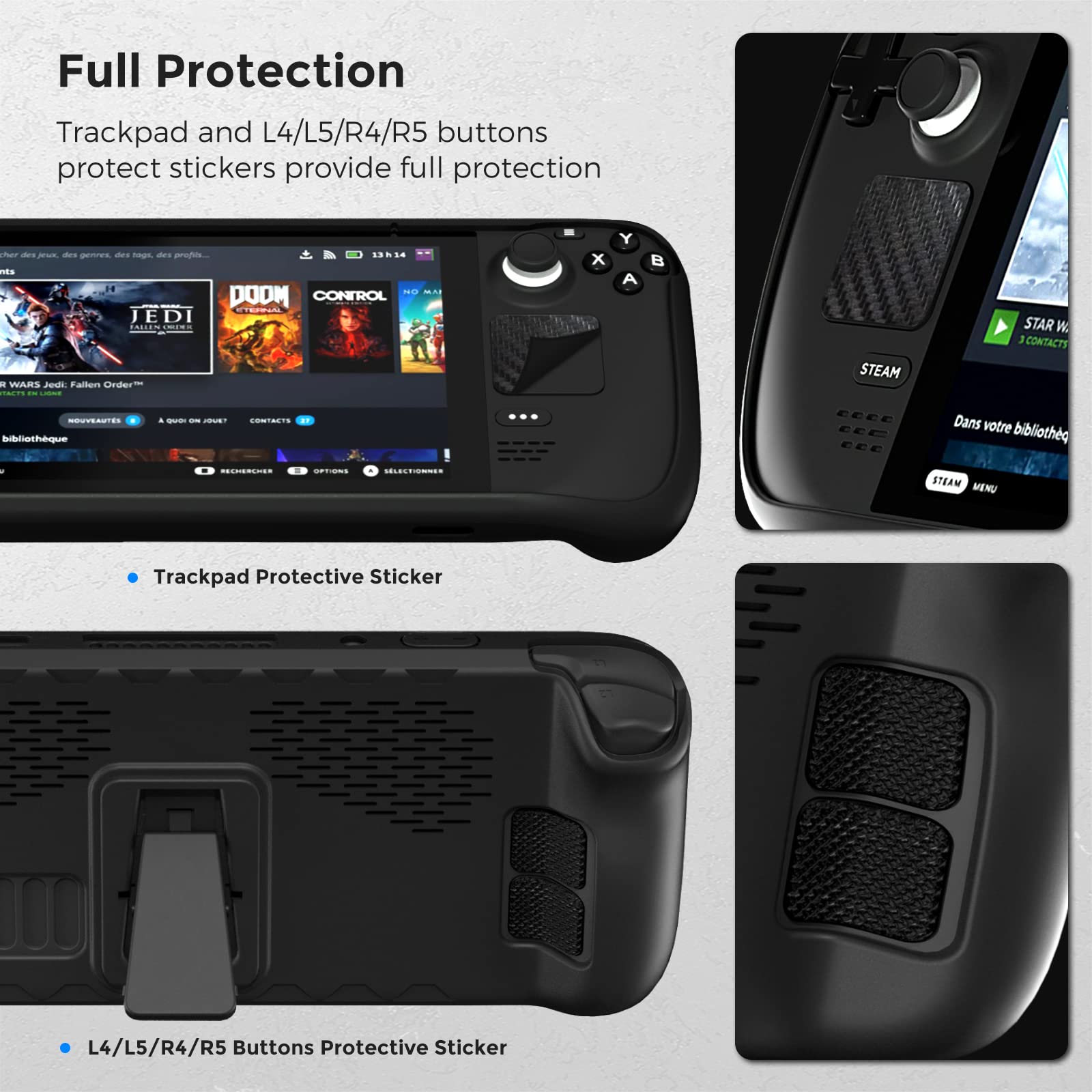 2023 Steam Deck Kickstand Protective Case,Qunland TPU Protector Cover with Stand Base, Trackpad and L4/L5/R4/R5 Buttons Silicone Protectors for Steam Deck, Steam Deck Anti-Scratch Grip Accessories