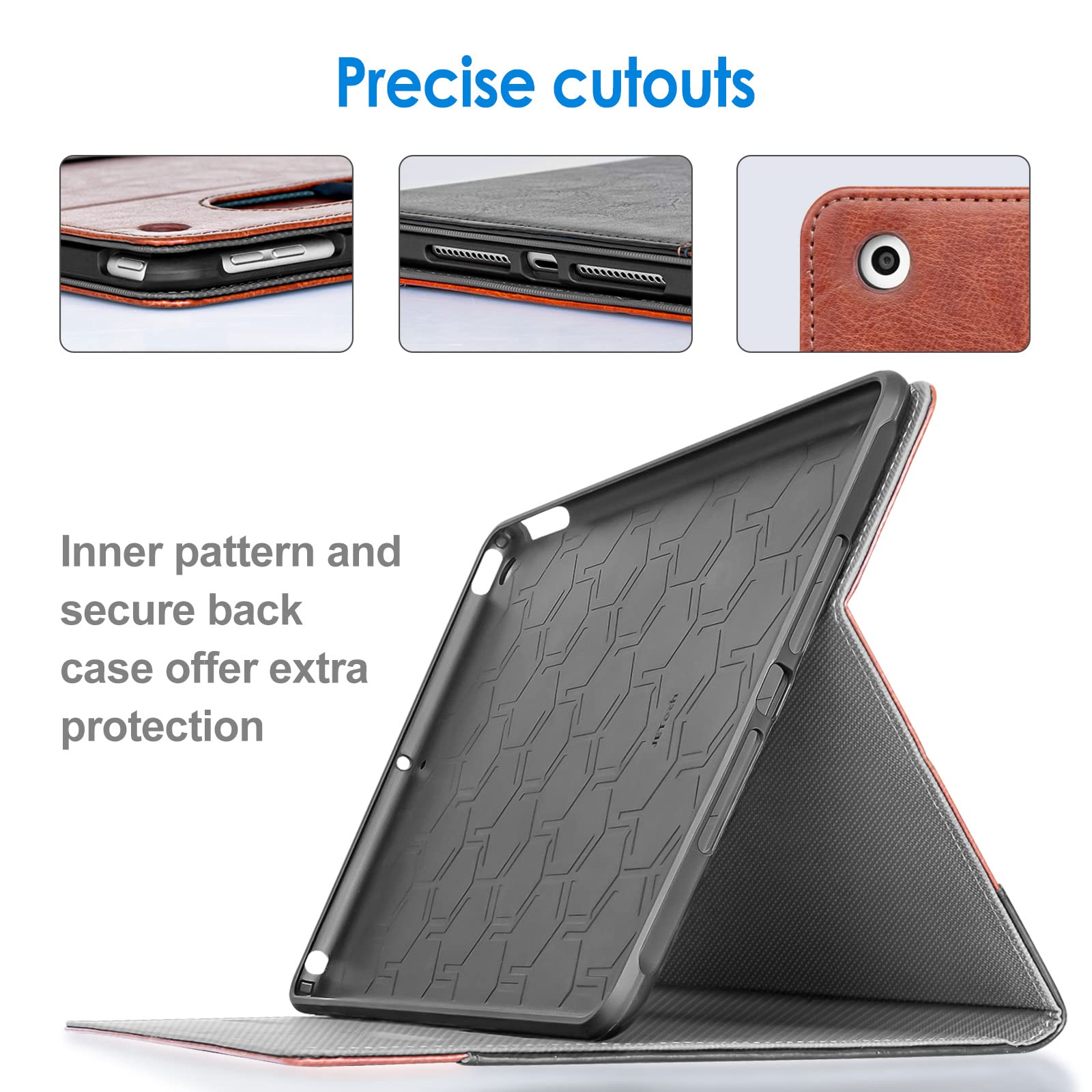 JETech Case for iPad 10.2-Inch, 9th/8th/7th Generation (2021/2020/2019) with Pencil Holder, Multi-Angle Stand Soft TPU Protective Cover Auto Wake/Sleep (Black/Brown)