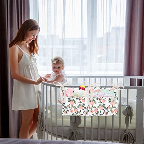 Baby Crib Organizer Cot Caddy Bed Storage Bag 2 Pockets Bedside Hanging Diaper Nursery Organizer for Diapers Toys Clothing (Orange)
