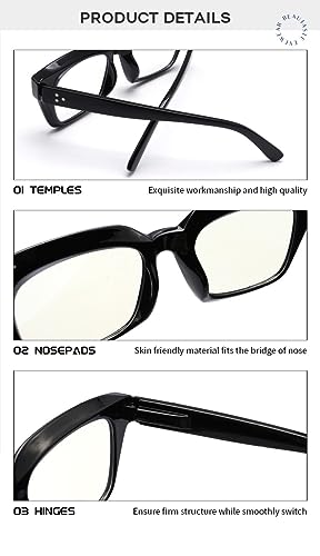 Akaia Blue Light Blocking (Rectangular) Reading Glasses, Anti Eyestrain, Computer Glasses, Gaming Glasses, TV Glasses for Women Men (Shiny Transparent Grey)