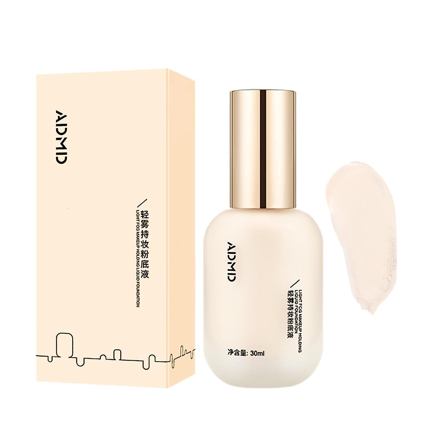2023 Newest ADMD Foundation,Hydrating Waterproof And Light Long Lasting Foundation,ADMD Light Fog Makeup Holding Liquid FoundationLasting Coverage for All Skin Types (WHITE COLOR)