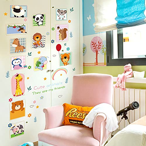 Waterproof Kids Wild Safari Animal Wall Stickers - Bathroom Mirror or Window - Peel & Stick Jungle Theme Unisex Wall Decals for Baby's & Kids Room, Nursery, Classroom, Playroom & Party Decorations