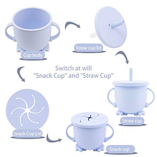 Linowos 2-in-1 Snack Cup & Spill-Proof Cup, Snack Cup | Silicone Toddler Spill Proof Sippy Cup 150ml with Level Indicator - Perfect for Toddlers & Babies Training