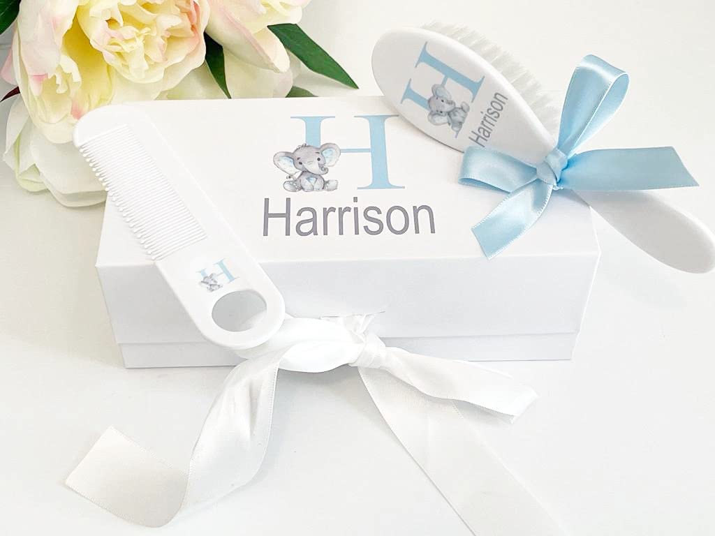 Personalized Baby Gift Boys, Baby Brush & Comb Set, Elephant Baby Gift, Baby Gifts for Newborn Boys.
