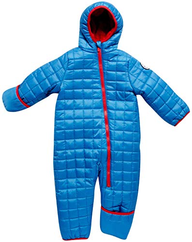 DKNY Baby Boys’ Snowsuit – Hooded Fleece Lined Warm Winter Jumpsuit – Zip Snow Pram for Newborns and Infants (0-24M), Size 3-6 Months, Blue
